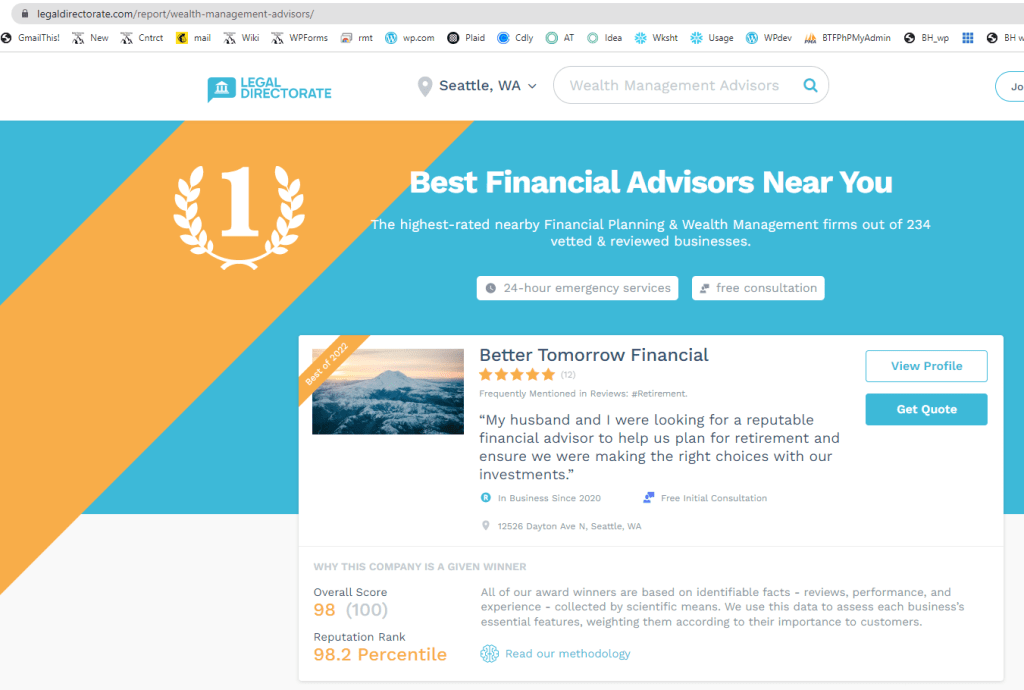Better Tomorrow Financial named best Seattle Financial Advisor for 2022